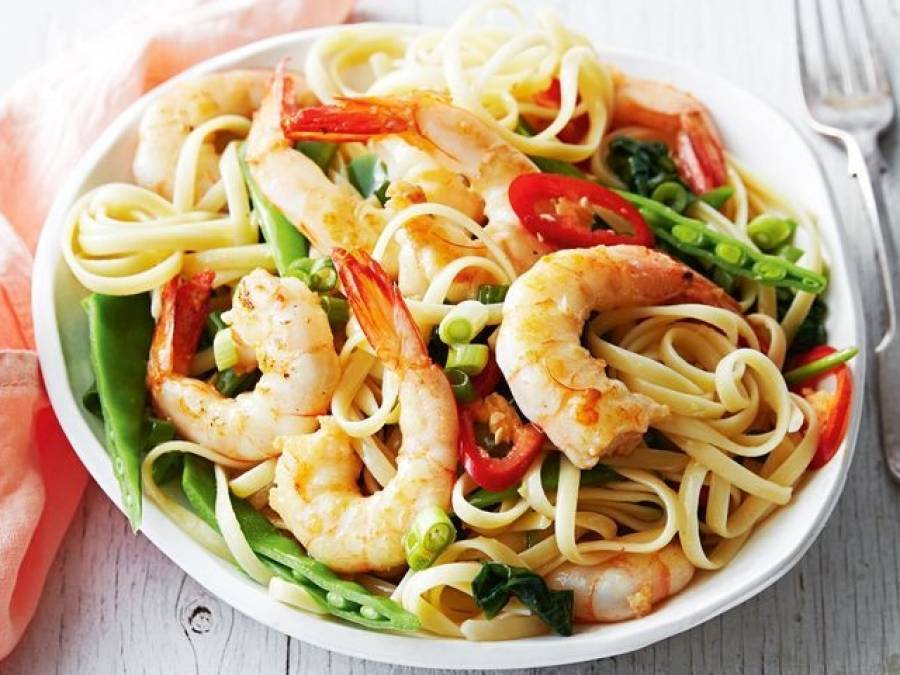 Garlic prawn and spinach Tagliatelle